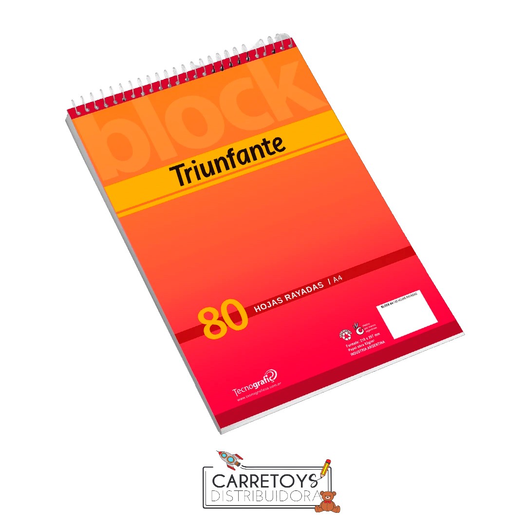 BLOCK CON ESPIRAL 80 HOJAS PACK X 5 - TRIUNFANTE
